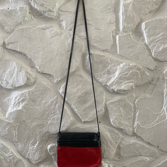 Bags | Leather Navy Red Mini Crossbody | Poshmark